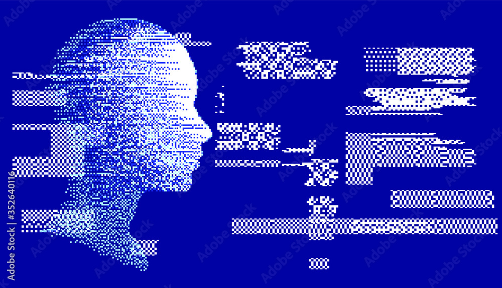 Artificial intelligence concept. Human head with glitched pixels ...