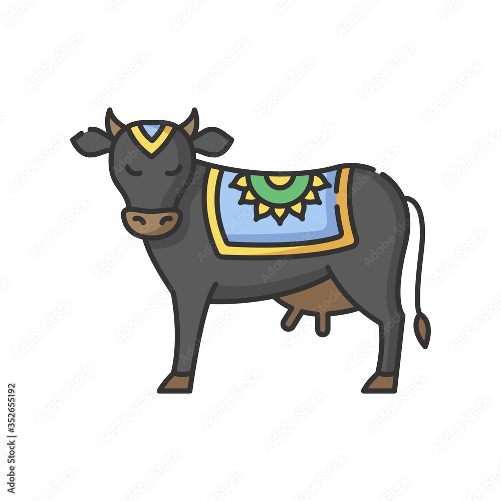 Holy cow RGB color icon. Sacred animal. Religious symbol of India ...