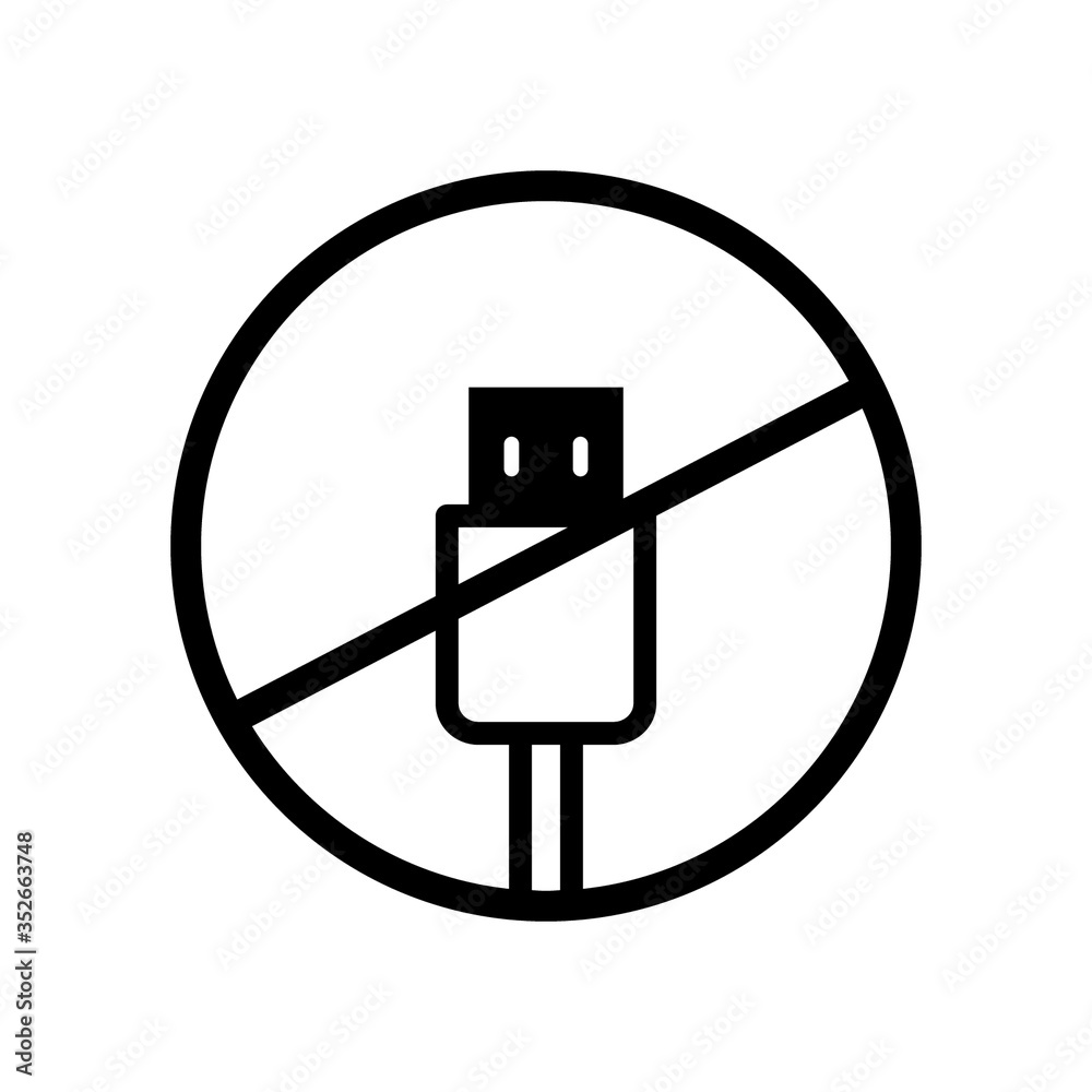 Black round no USB cable or certified cable needed icon, simple digital ...