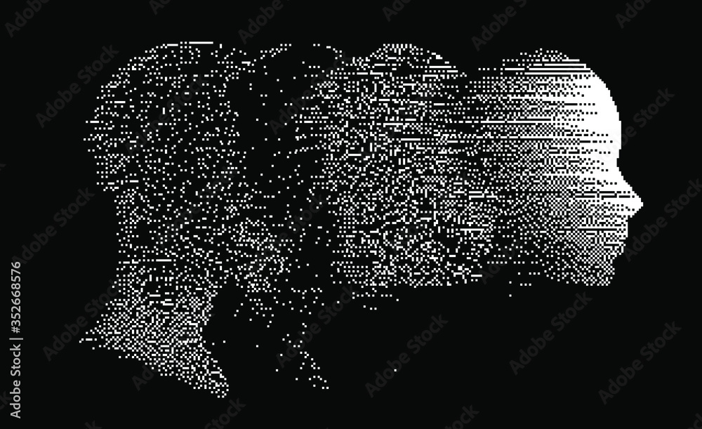 Artificial intelligence concept. Human head with glitched pixels ...