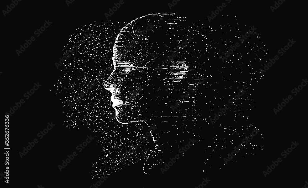 Artificial intelligence and Machine Learning concept. Human head with ...
