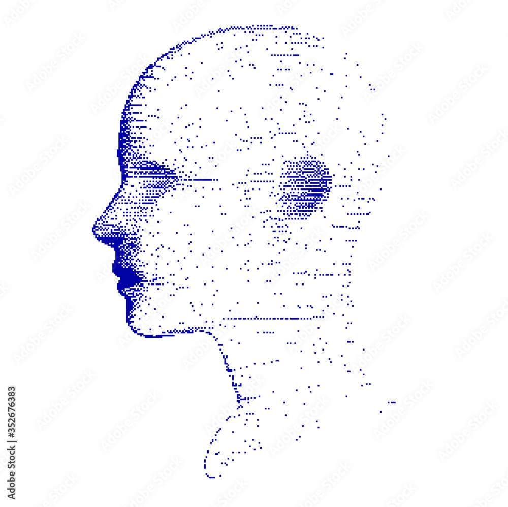 Artificial intelligence concept. Human head with glitched pixels ...