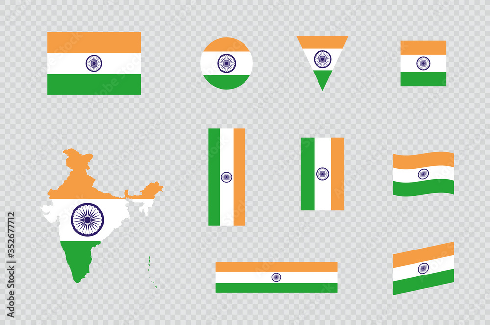 India Flag Flat Icon Different Shapes Map Vector Set Stock Vector ...