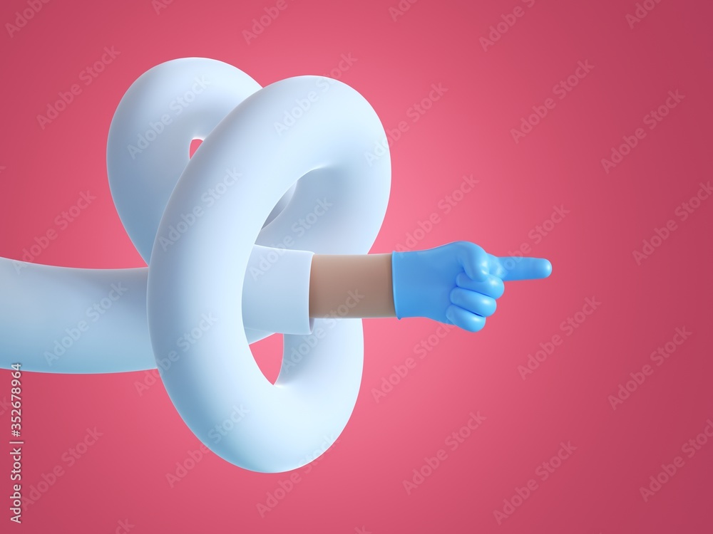 3d render, abstract doctor cartoon character flexible boneless hand ...