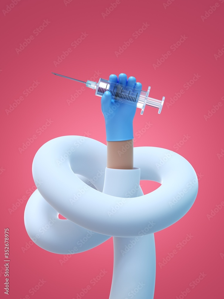 3d render, abstract doctor cartoon character flexible boneless hand ...