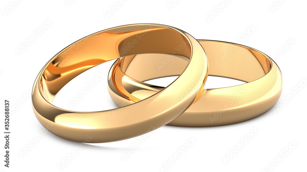 Two golden weddings rings as a symbol of marriage and wedding. 3D ...