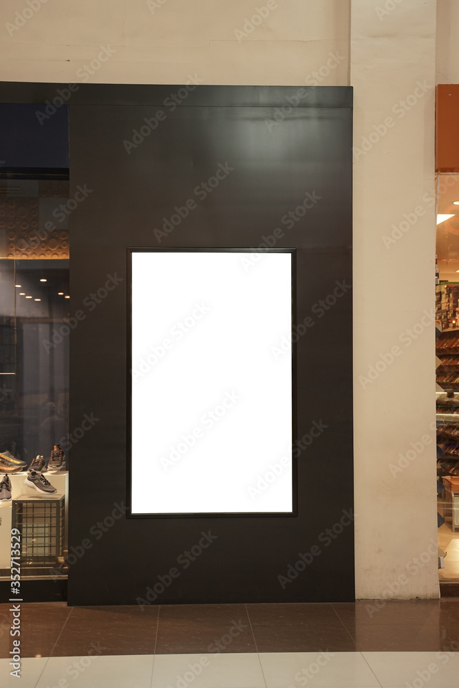 Blank billboards or light boards on mall walls. Strategic placement of ...