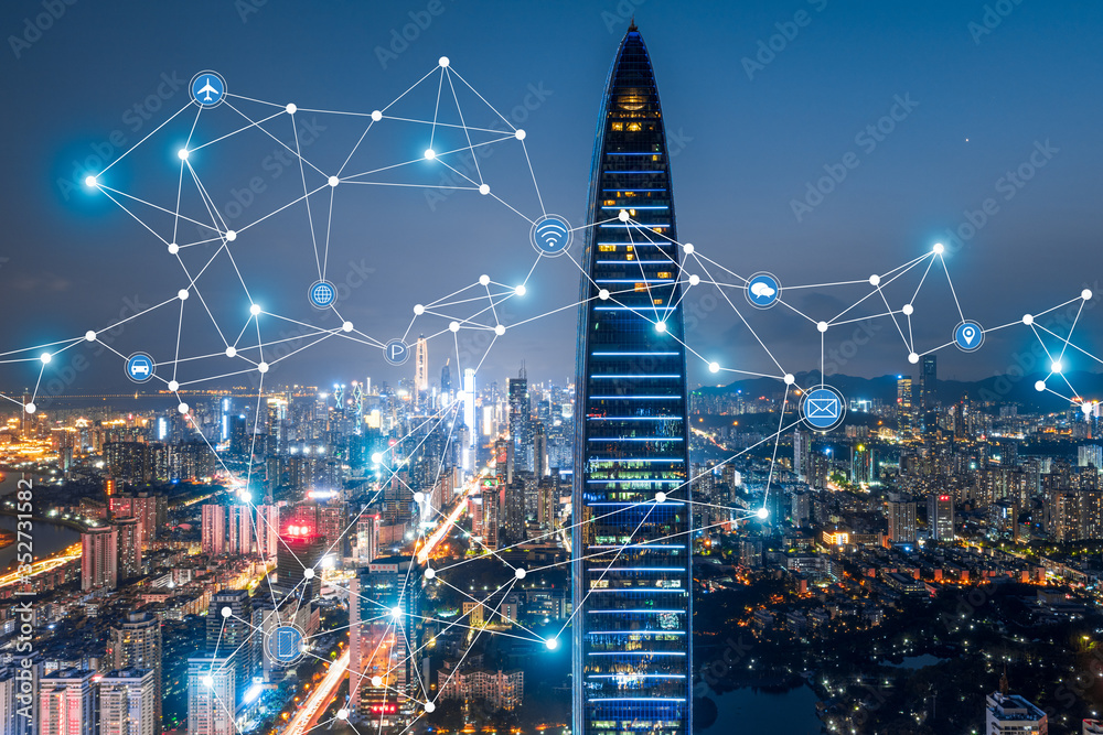 High speed development and busy 5g data network space of Shenzhen City ...