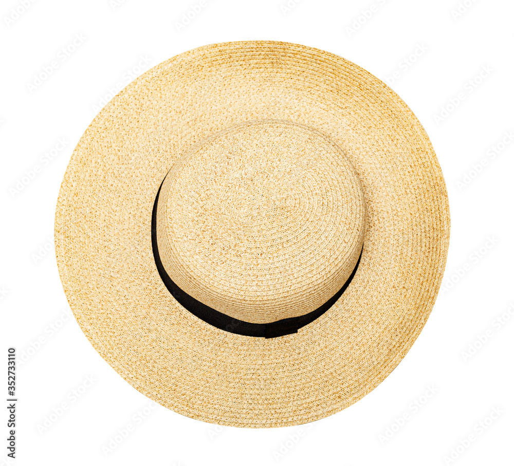 Straw hat, top view, isolated on white. Stock Photo | Adobe Stock