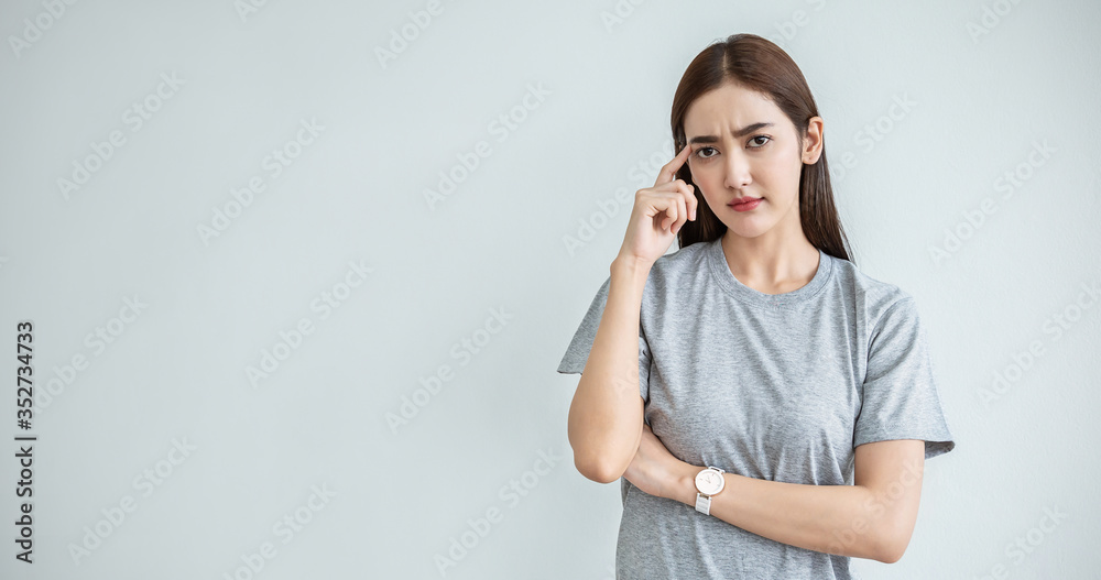 Closeup portrait stressed business asian woman thinking, panic drama ...