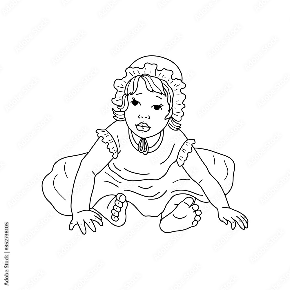 Silhouette of a little girl on a white background. Coloring of contour ...
