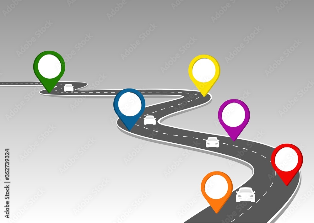 Road journey. Vector illustration. Asphalt street isolated on white ...