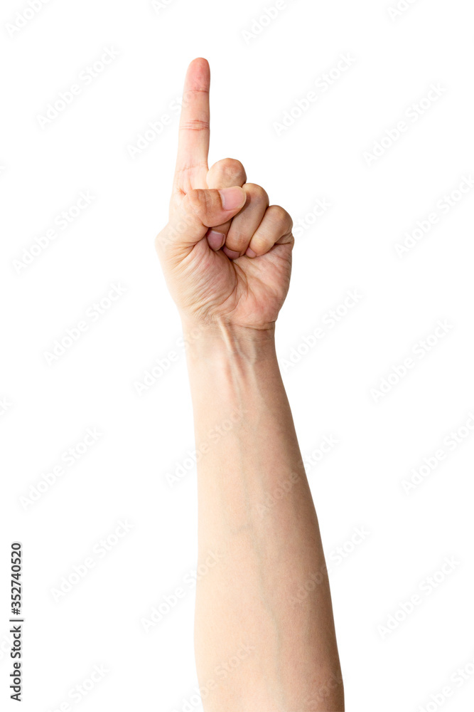 Close up man's hand showing gesture of Number 1 in sign language ...