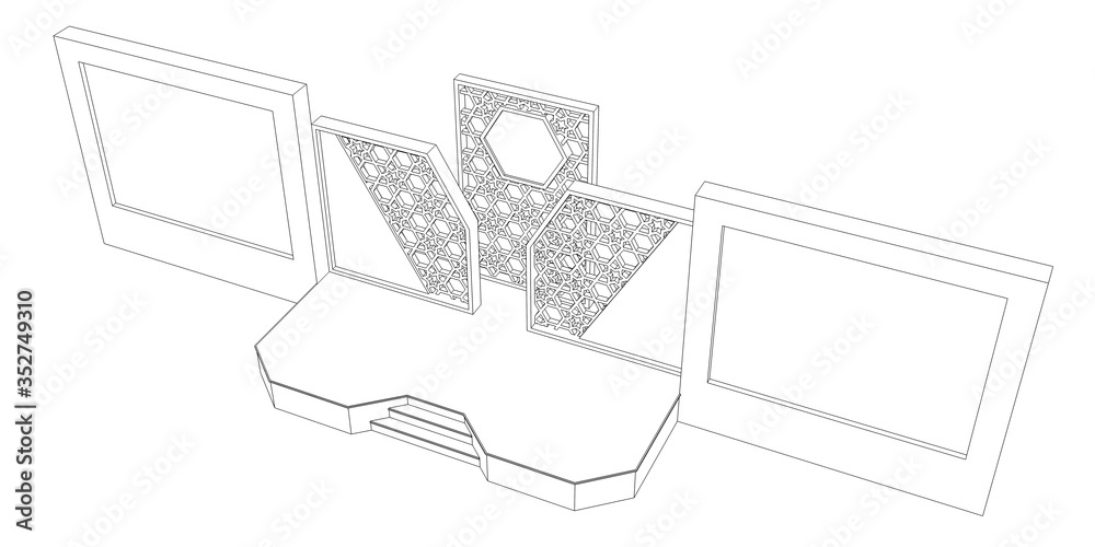 3d illustration stage backdrop with 2 screen ornament decoration for ...