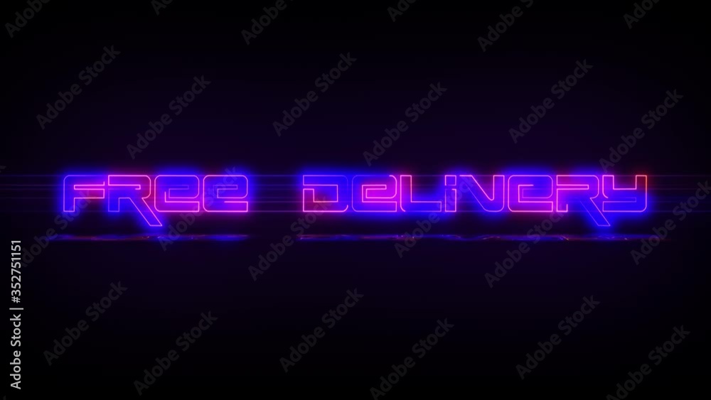 Flashing FREE DELIVERY electric blue and pink Neon Sign flashing on and ...