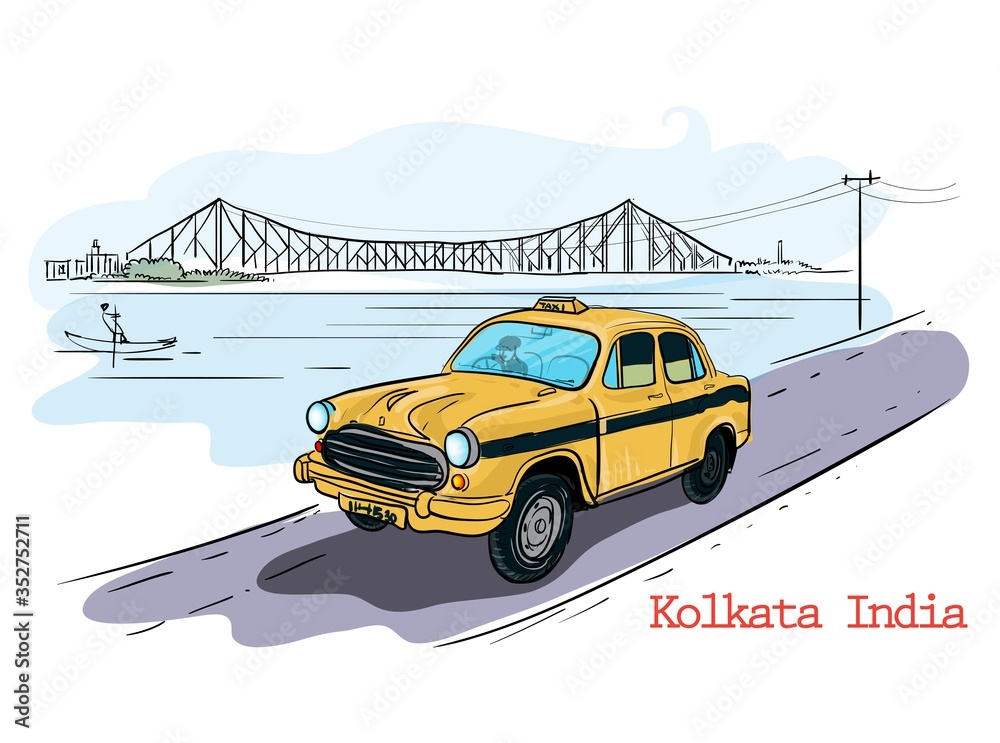 Howrah Bridge of Kolkata, City in West Bengal. kolkata taxi vector ...