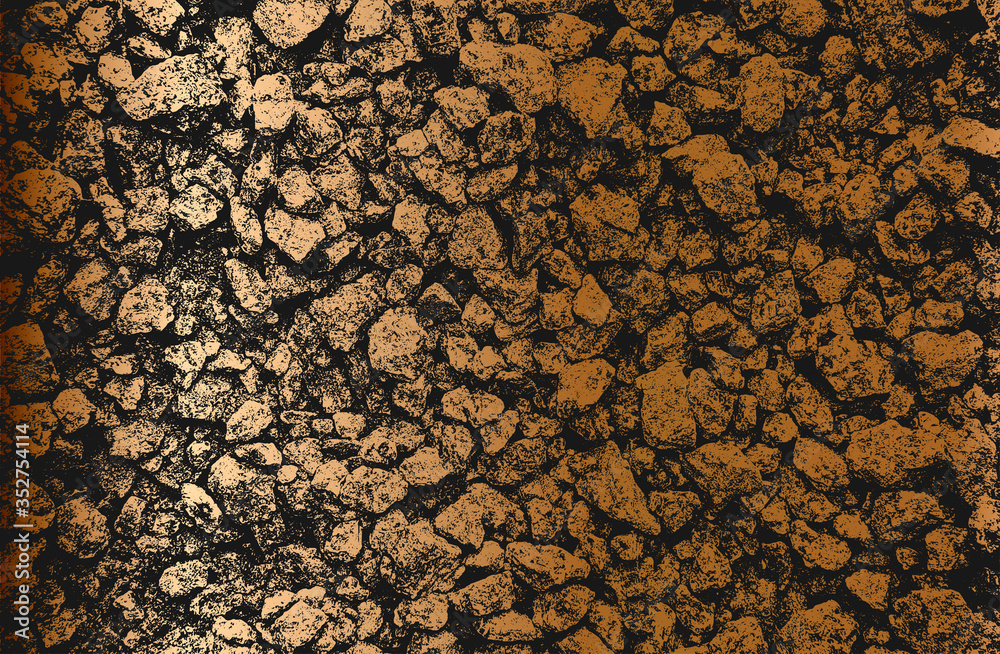 Distressed overlay texture of golden stones, rocks, pebbles, macadam ...