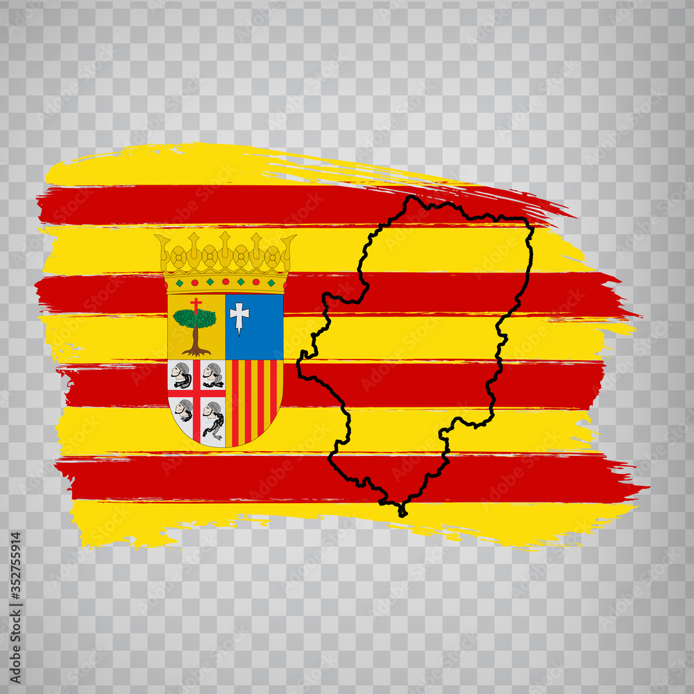 Flag of Aragon from brush strokes. Blank map of Aragon. Kingdom of ...
