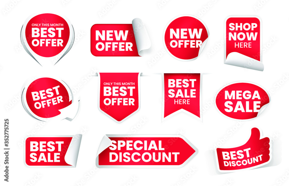 Collection of High Quality Realistic Red Labels on White Background ...