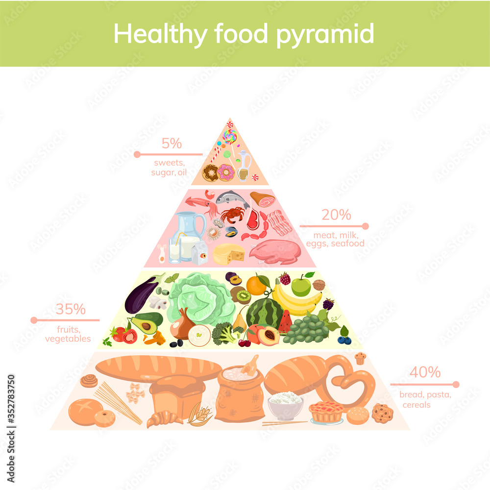 Healthy food pyramid on a white background. Vector graphics. Stock ...