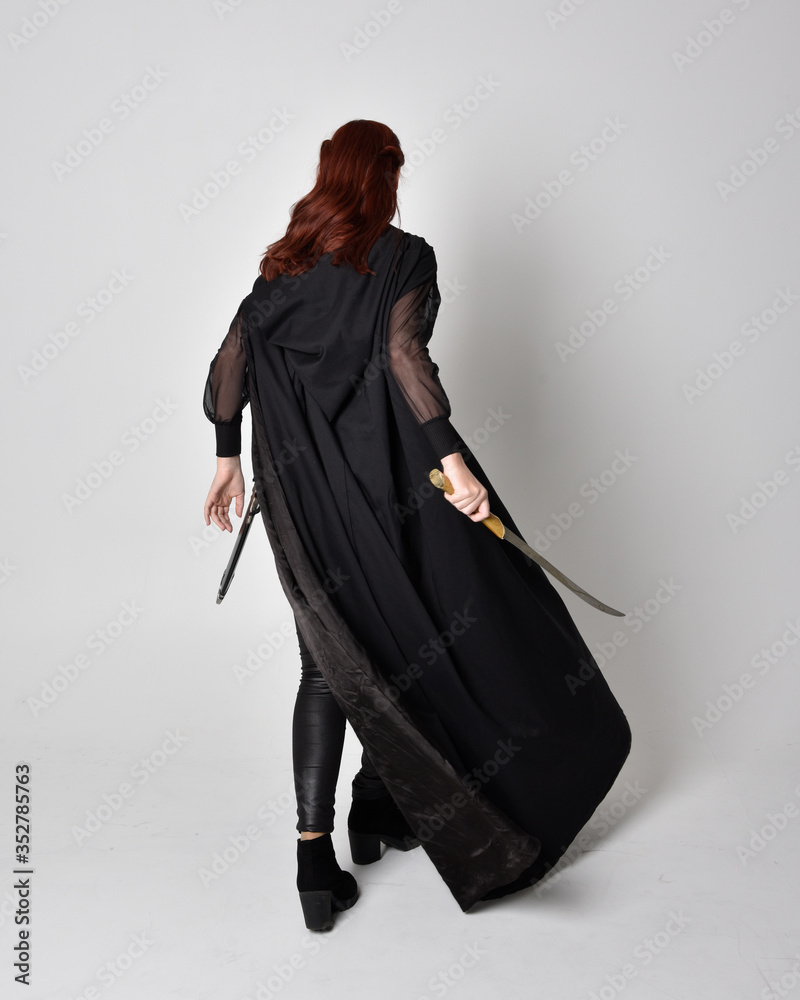 fantasy portrait of a woman with red hair wearing dark leather assassin ...