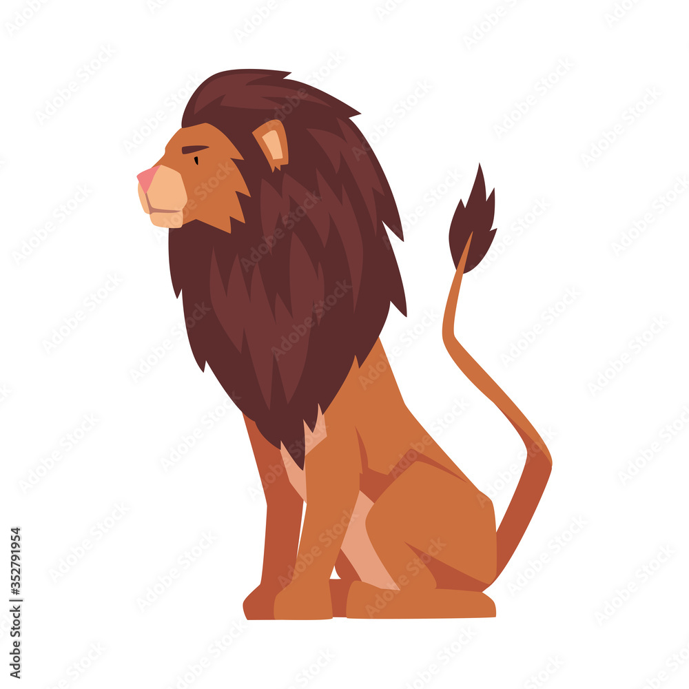 Sitting Lion, Proud Powerful Mammal Jungle Animal, Side View Vector ...