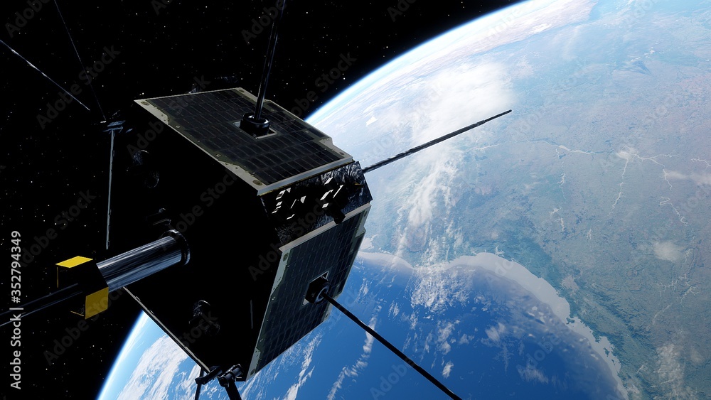 realistic satellite in orbit of the Earth, artificial satellite of ...