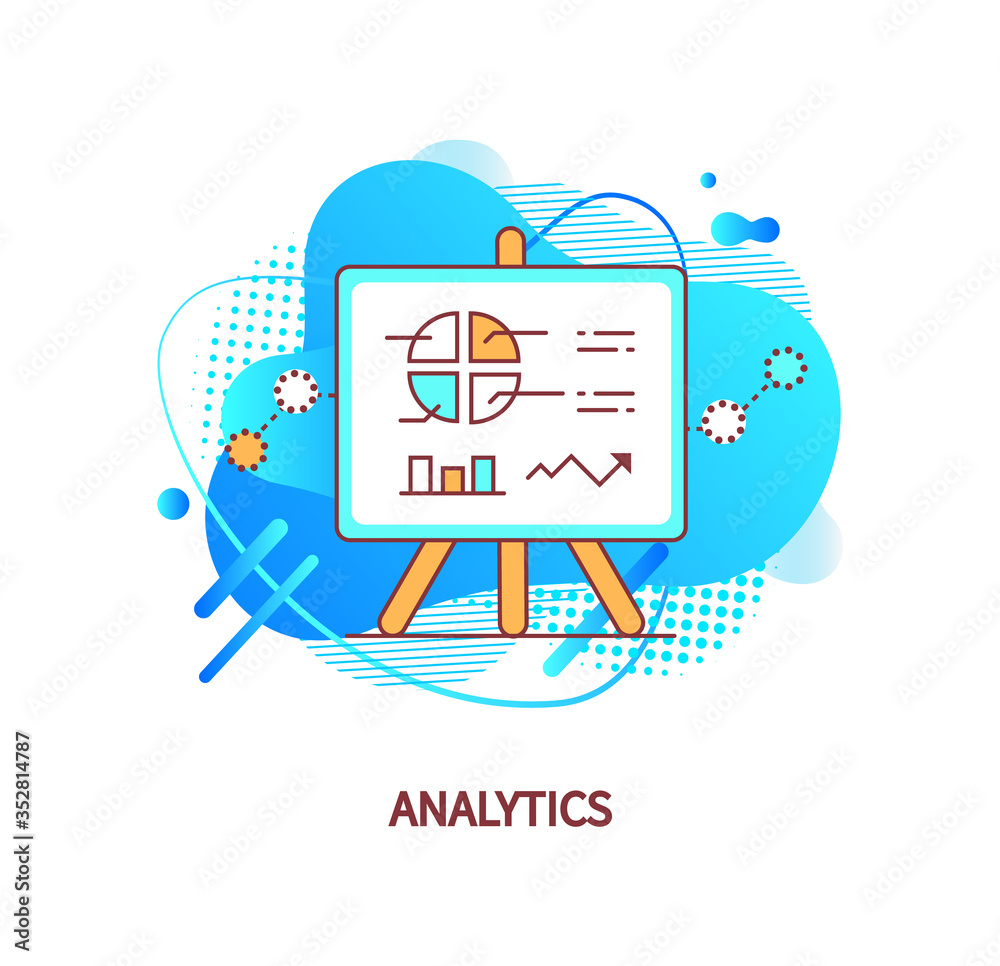 Analytics vector, isolated whiteboard with infocharts flat style. Pie ...
