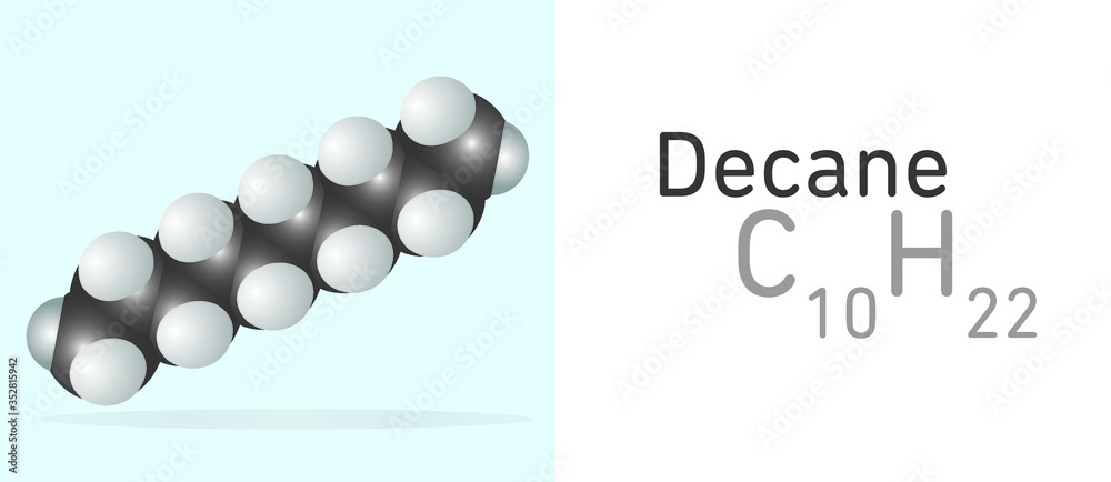 Decane (C10H22) gas molecule. Space filling model. Structural Chemical ...