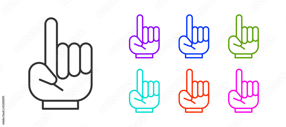 Black line Number 1 one fan hand glove with finger raised icon isolated ...