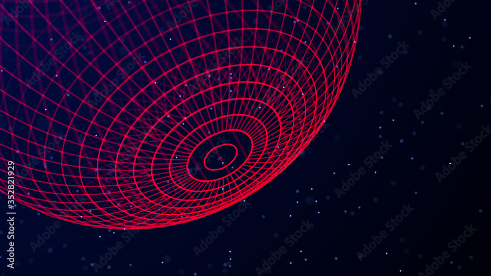 Abstract 3d sphere. Mesh of sphere with points and lines on dark ...