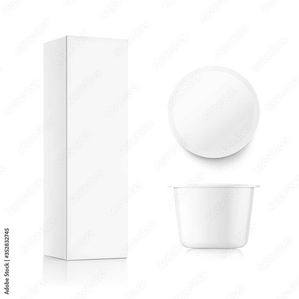 Realistic coffee capsule mockup with cardboard box. Vector illustration ...