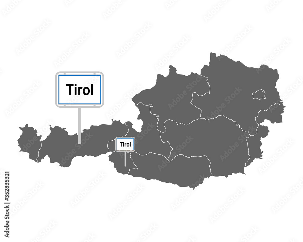 Landkarte von Österreich mit Ortsschild von Tirol Stock Vector | Adobe ...