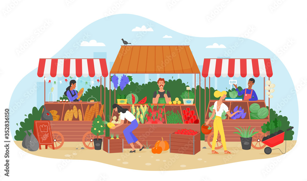 Organic food farm market vector illustration. Cartoon flat farmer ...