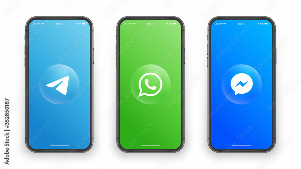 Telegram Whatsapp Messenger Logo Icon On Iphone Screen Vector ...