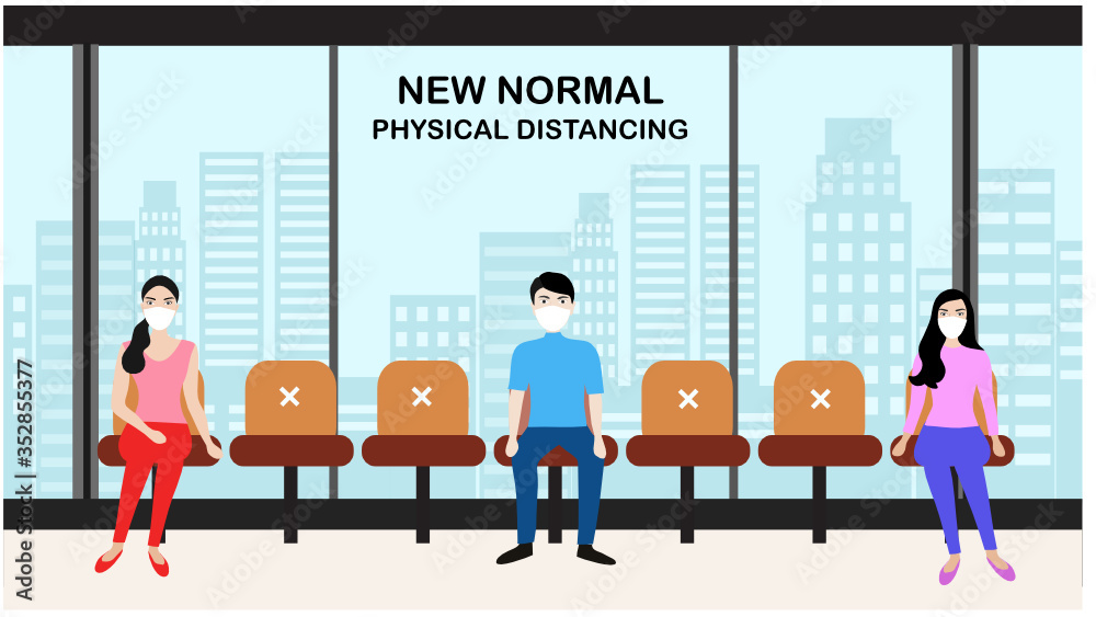 New normal in physical distancing, people keep distance from each other ...