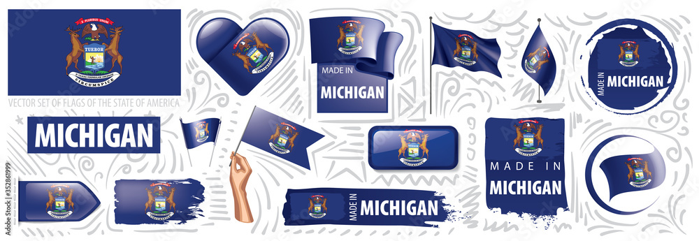 Vector set of flags of the American state of Michigan in different ...