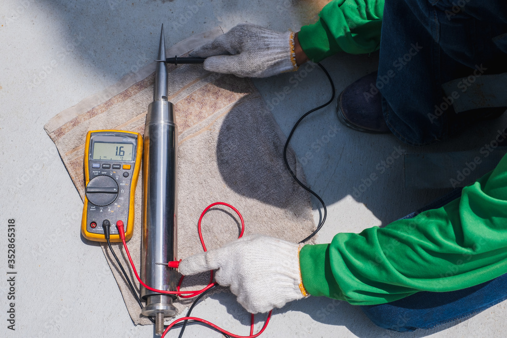 Electrical engineer is checking Lightning protection Measurement Tool ...