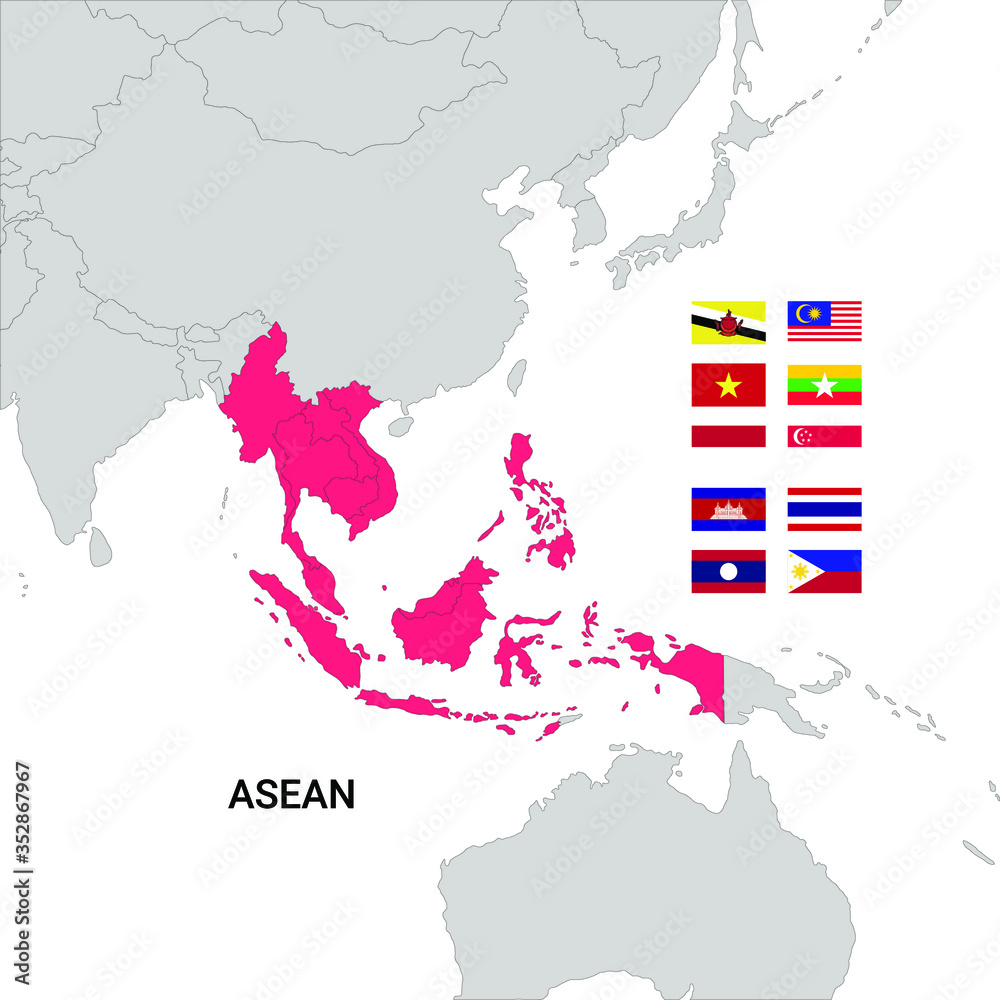 Map of ASEAN countries with flags Stock Vector | Adobe Stock