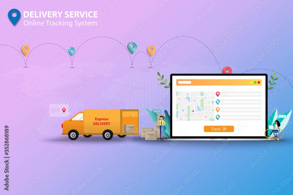 Concept of delivery service, business man and woman are preparing the ...