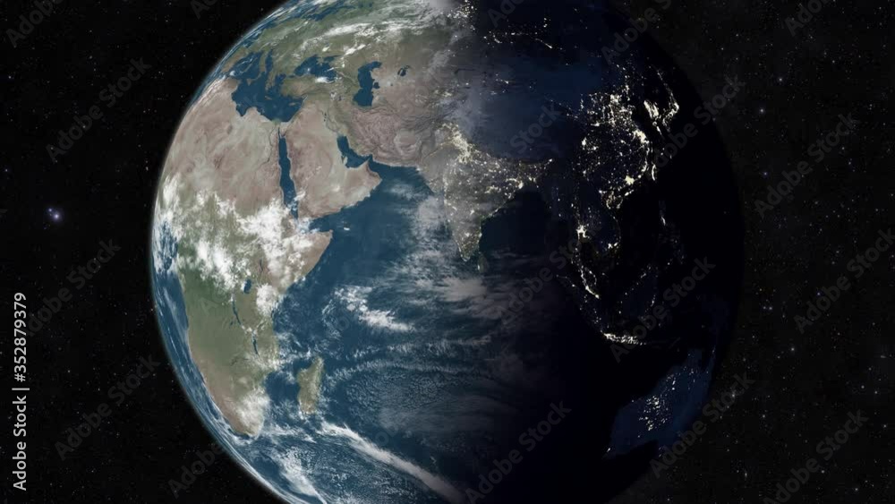 close up at Planet earth from space. Day to night Realistic world globe ...