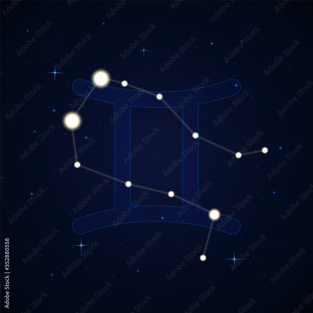 Gemini, the heavenly twins. Constellation and zodiac sign on the starry ...