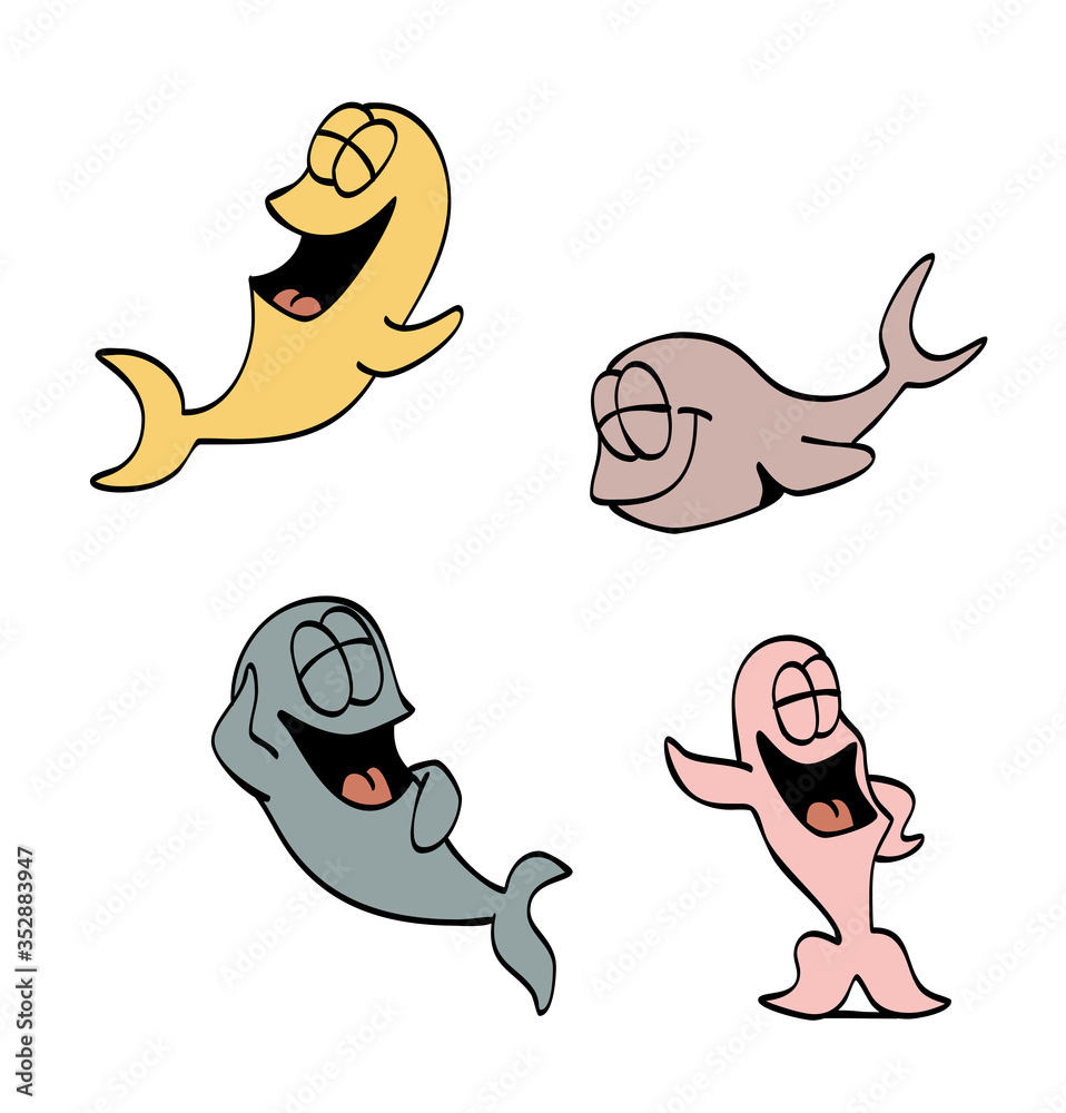 Isolated fishes laughing. Cute funny characters. Cartoon style vector ...