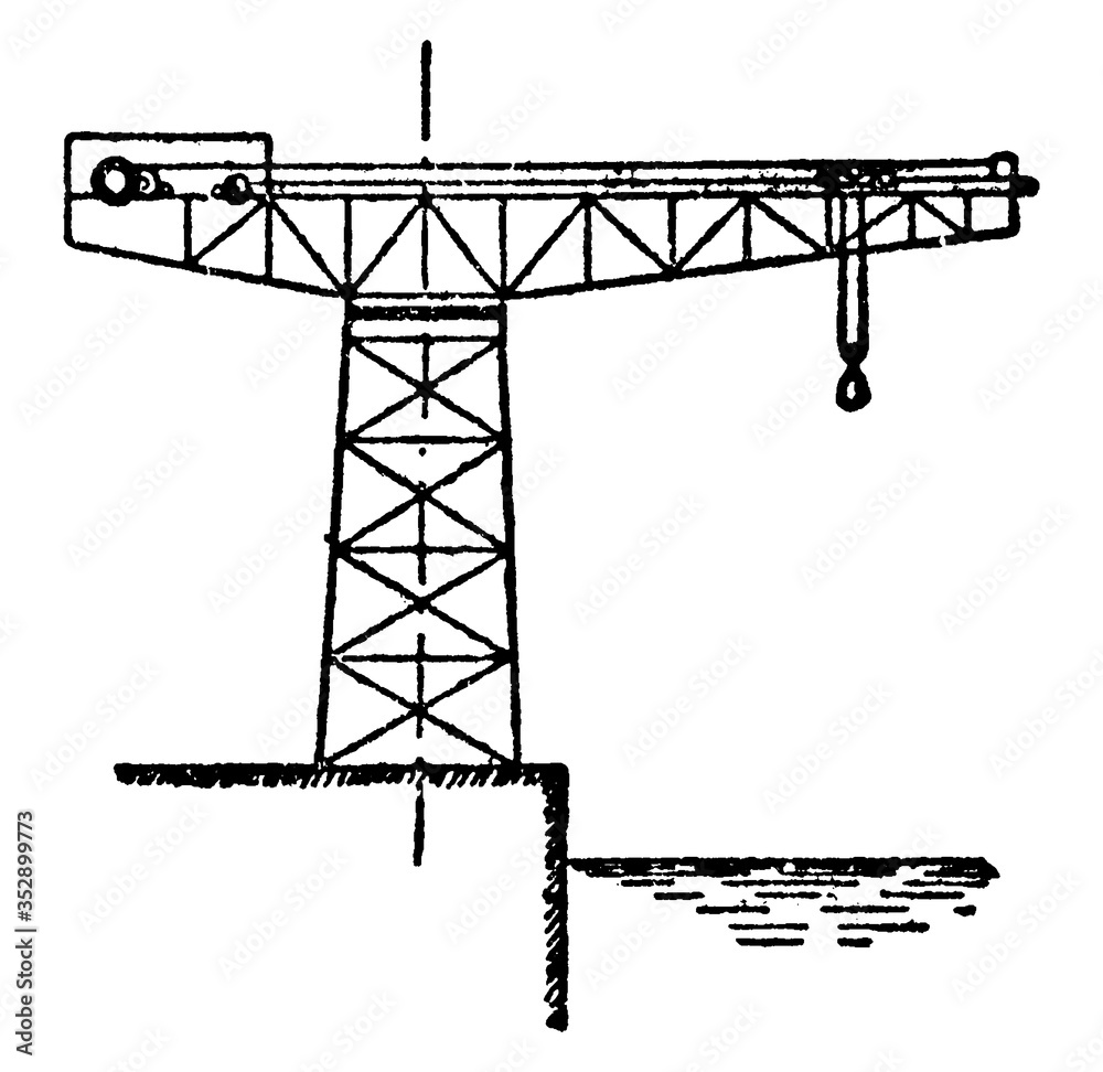 Hammerhead Crane or Giant Cantilever Crane, vintage illustration. Stock ...