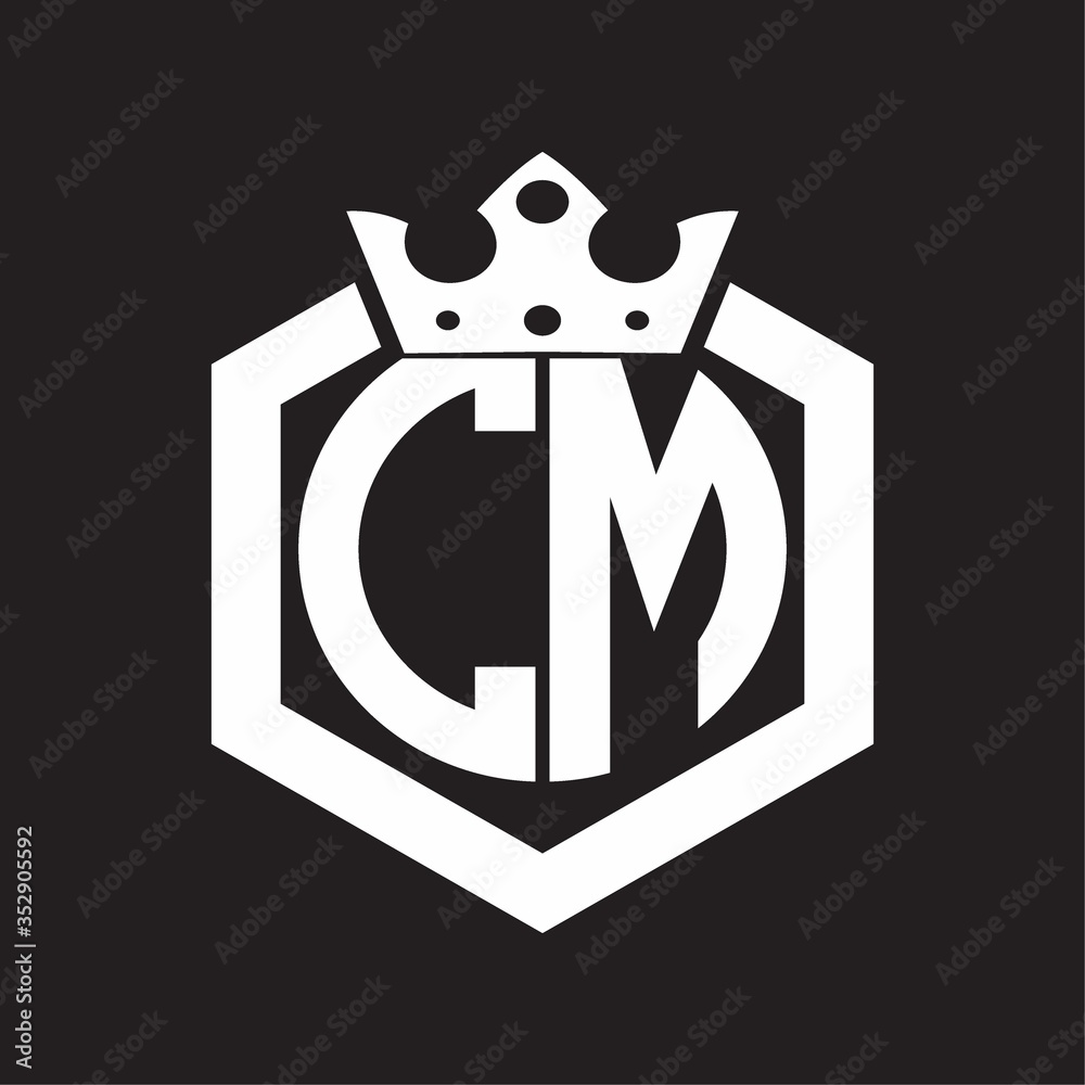 CM Logo monogram rounded by hexagon shape with crown design template ...