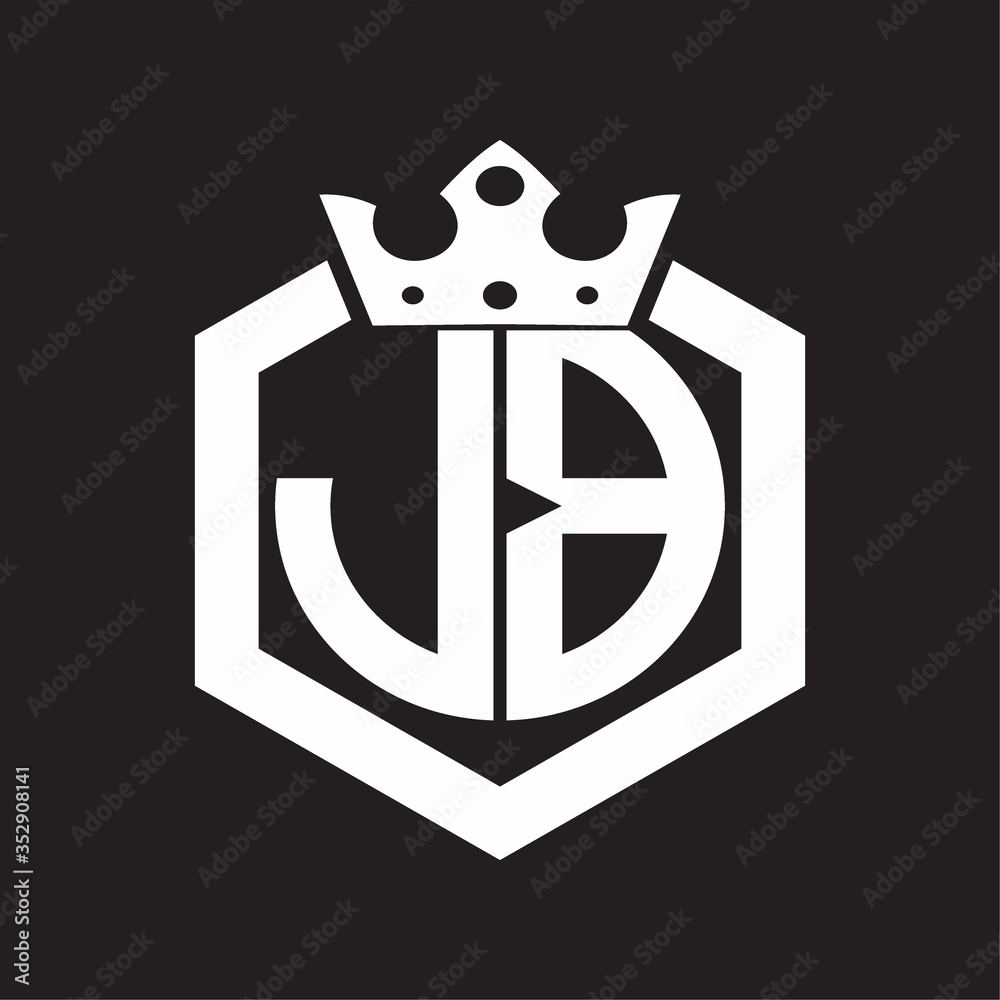 JB Logo monogram rounded by hexagon shape with crown design template ...