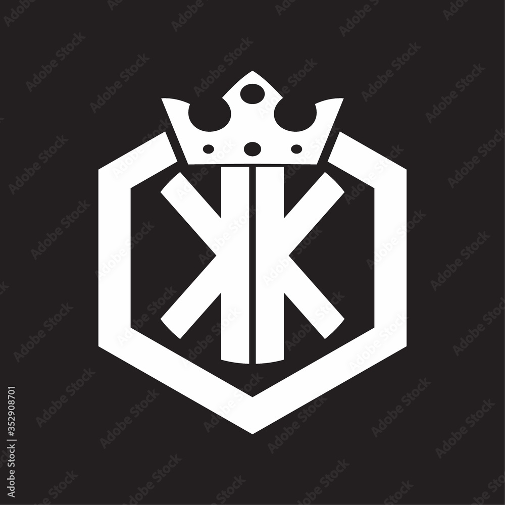 KK Logo monogram rounded by hexagon shape with crown design template ...