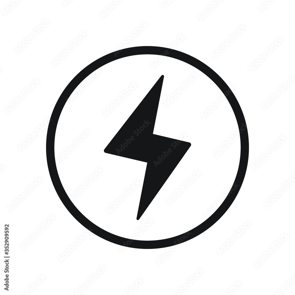Black round streak of power charging icon, modern thunder strike shape ...