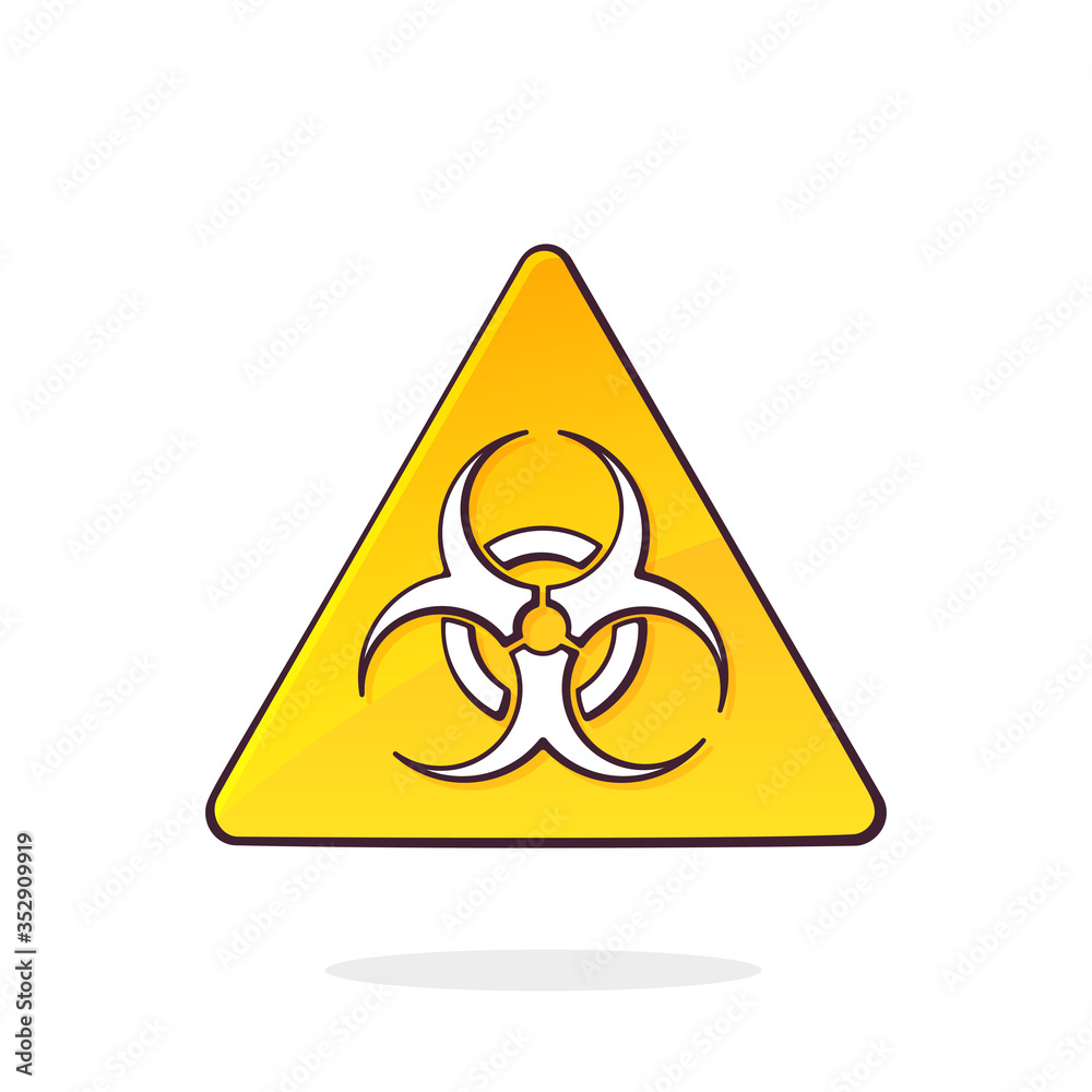 Biological hazard symbol. Yellow triangular warning sign. Microorganism ...