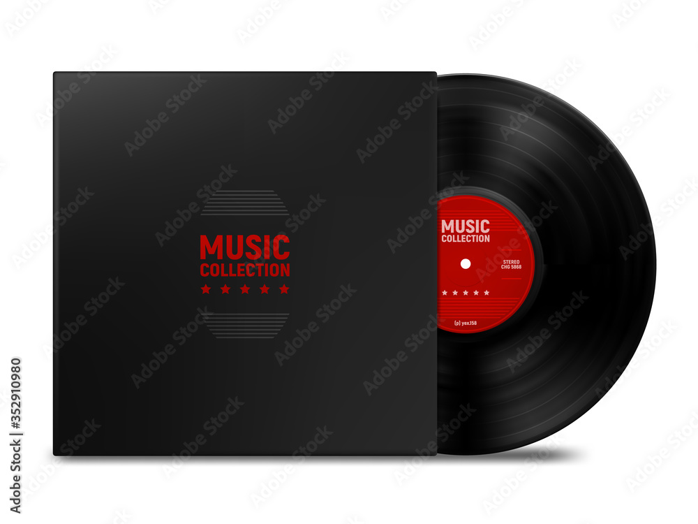 Realistic vinyl record with cover mockup. Music collection. Vinyl ...